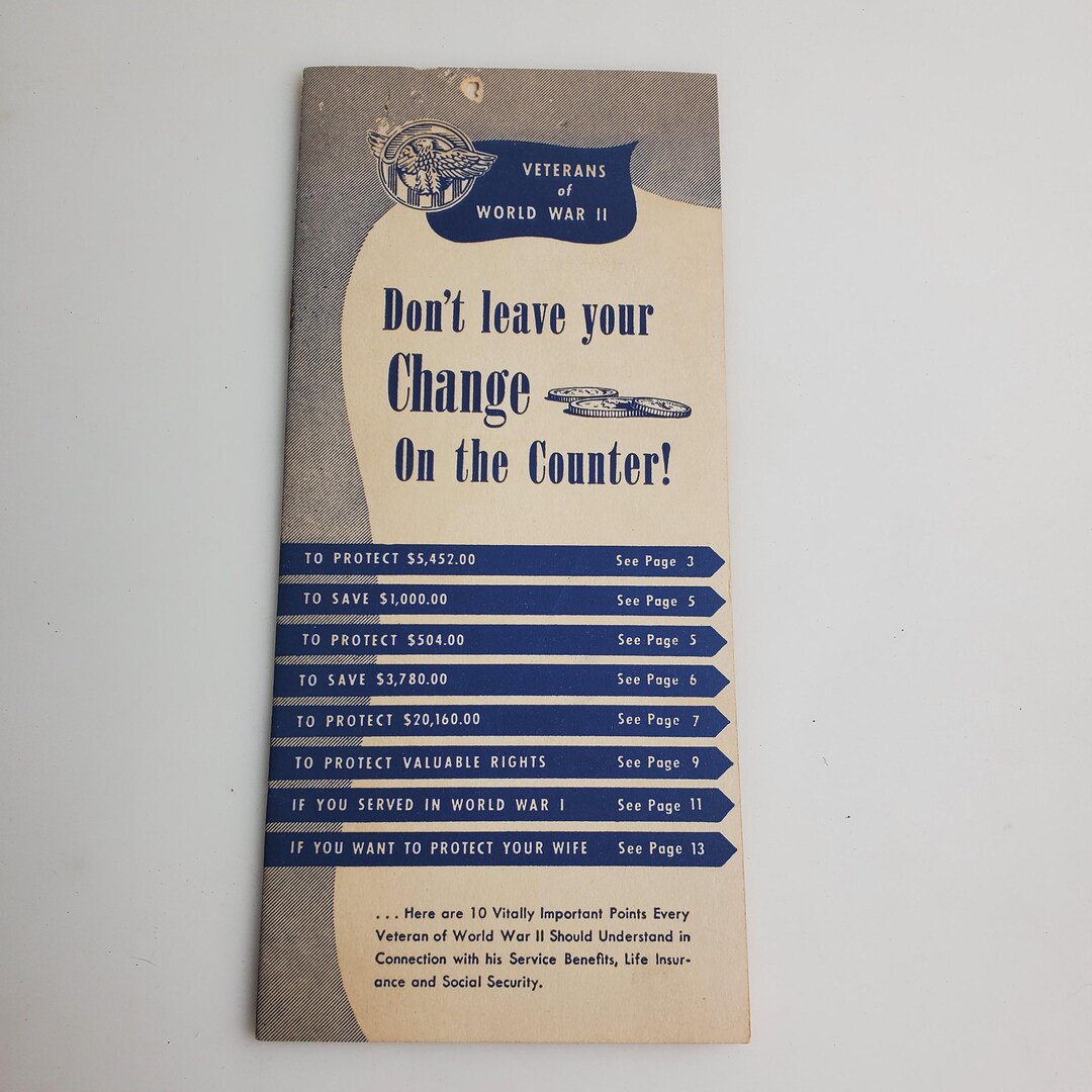 1950's Brochure for WW2 Veterans Insurance, Service Benefits, and ...