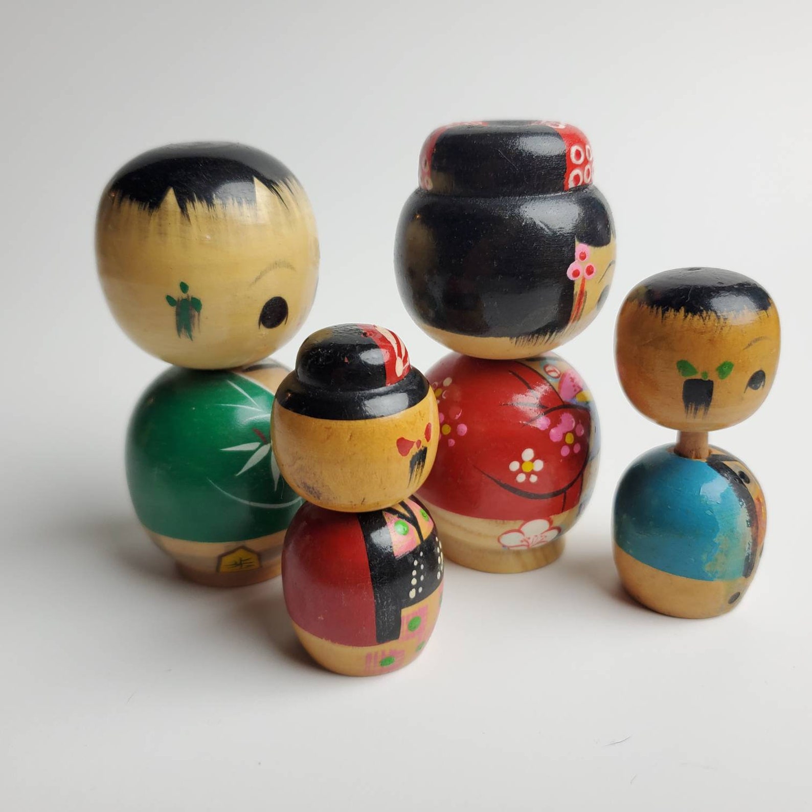 Vtg. 50's or 60's Japanese Kokeshi Bobblehead Head Nodder Set of 4 ...