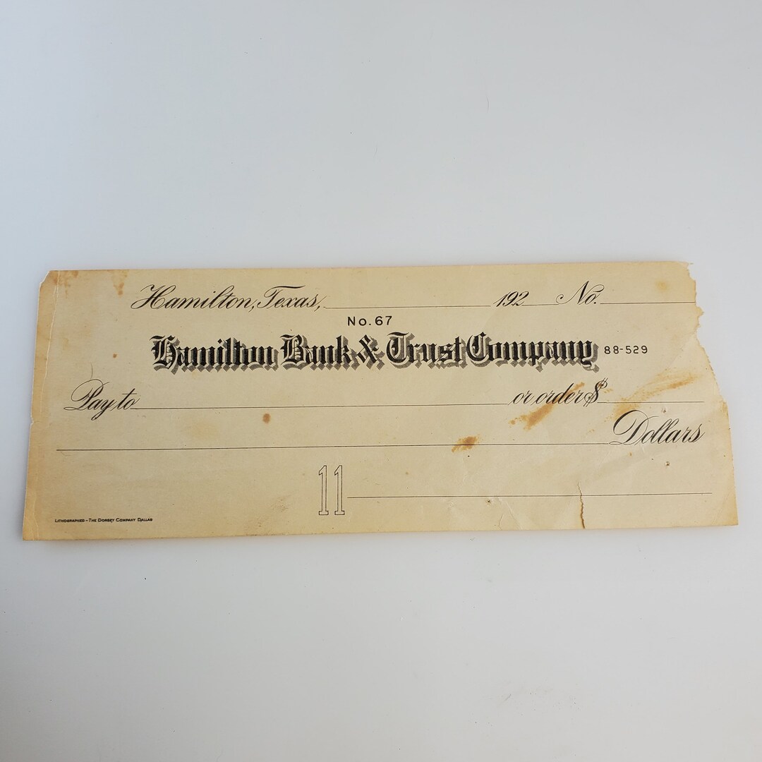Antique 1920's Blank Bank Note From Hamilton Bank & Trust Company ...