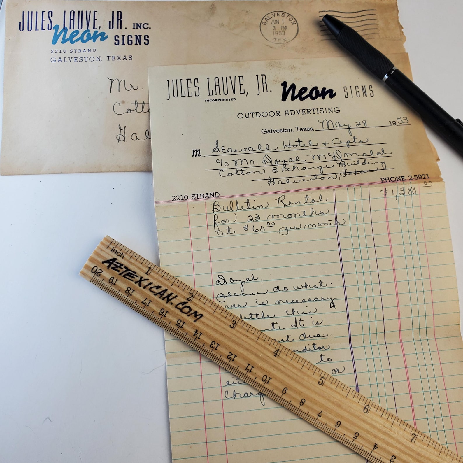 Vintage 1953 Receipt for Advertising Signage by Jules Lauve Neon Signs ...