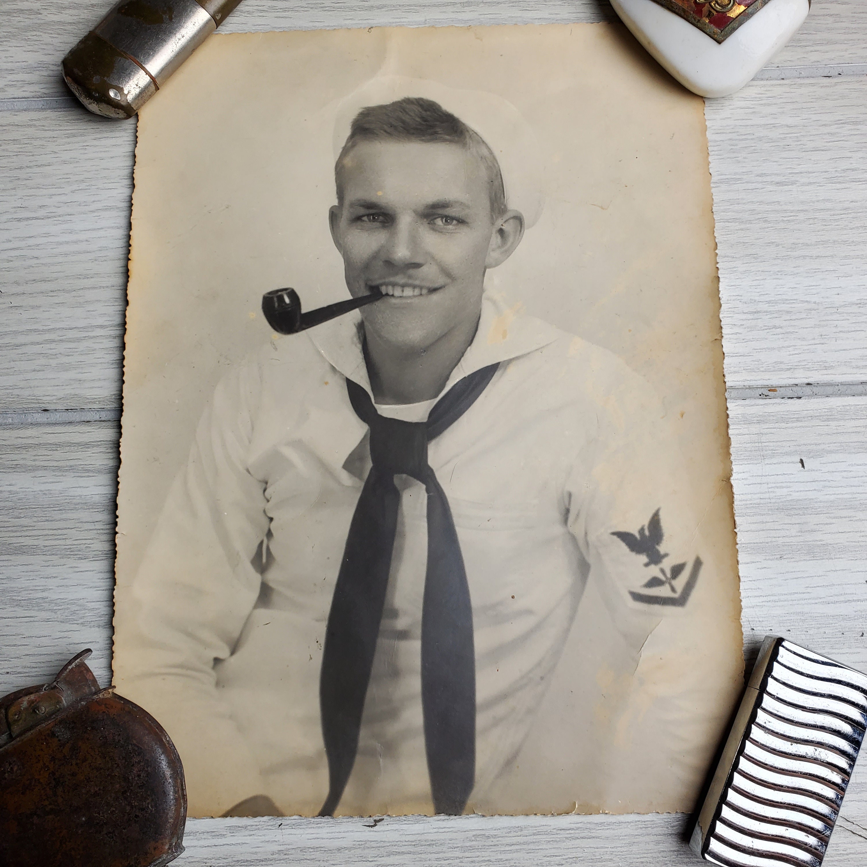 WW2 1943 U.S. Navy Sailor Handsome Smoking Pipe Sailor Named. - Etsy
