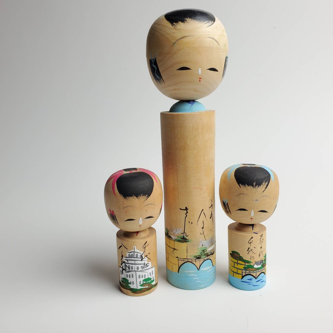 50's or 60's Japanese Kokeshi Bobblehead Head Nodder Single Father and ...