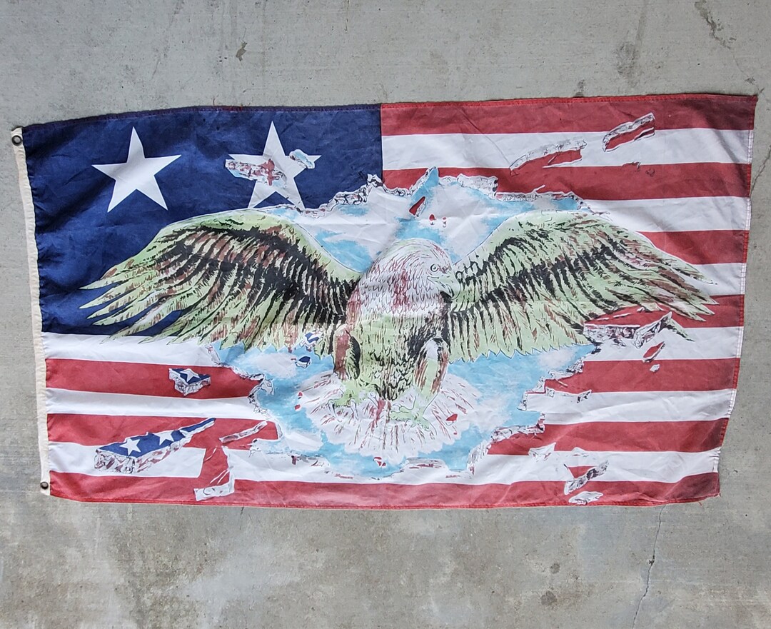 Vintage Faded American Flag With Eagle Crashing Thru Flag. Faded and ...