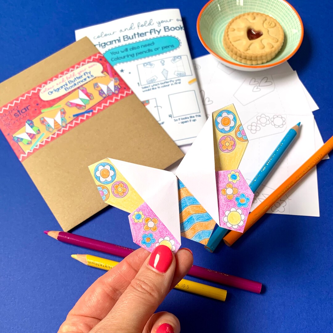 Colour and Fold Your Own Origami Butterfly Bookmarks. Plastic Free Part ...