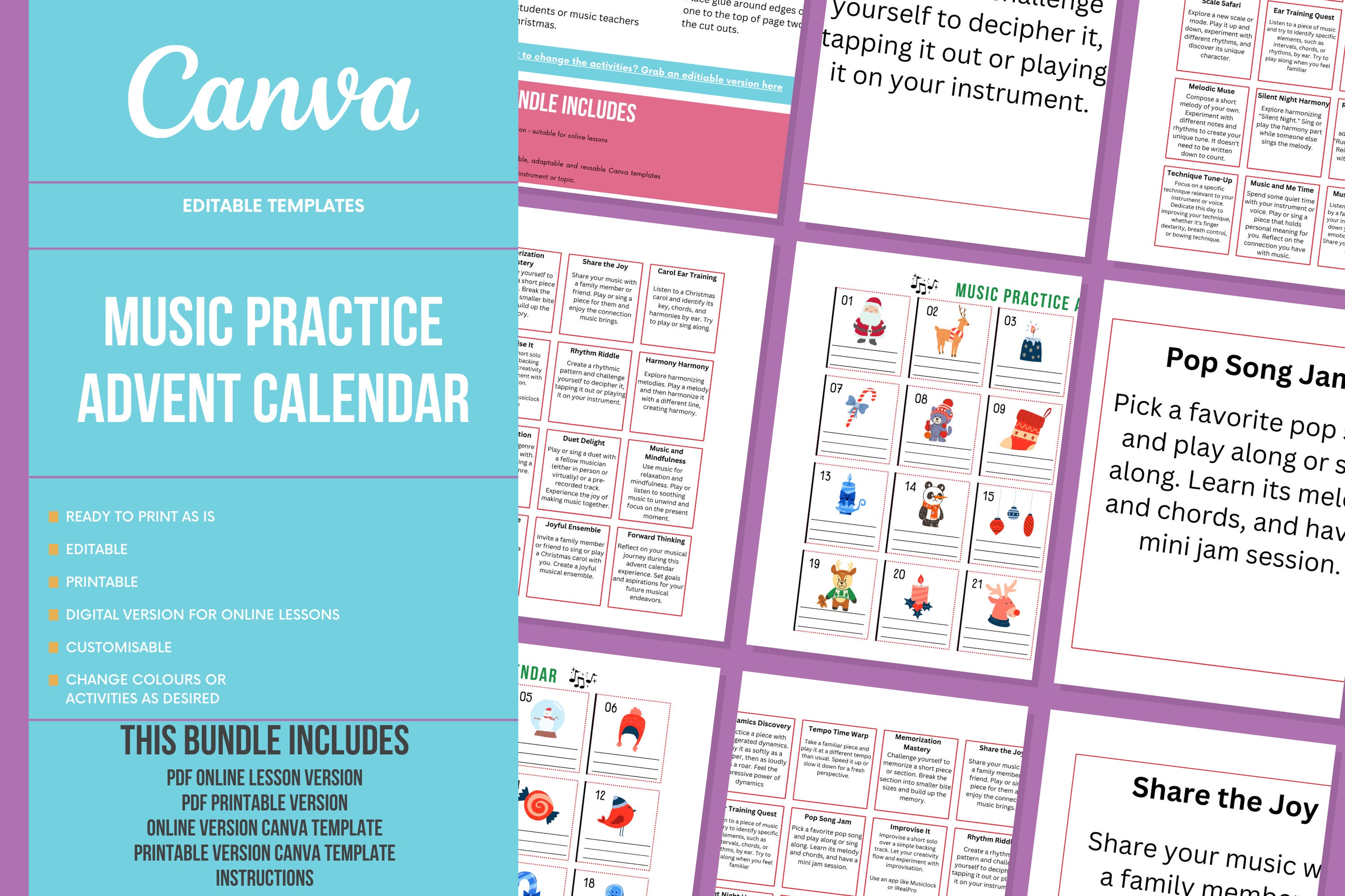 Music Practice Christmas Advent Calendar Bundle, Music Lessons, Canva ...