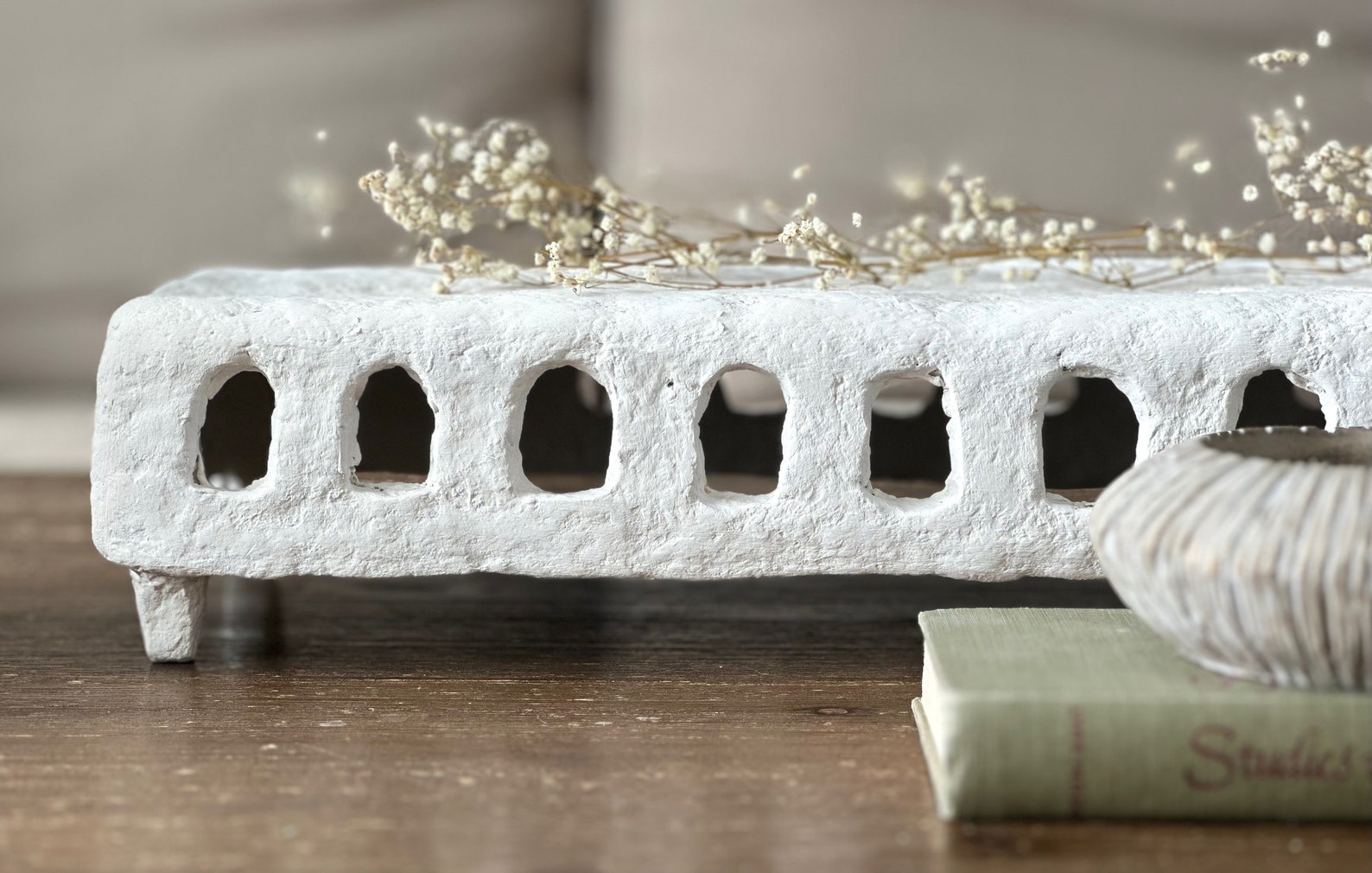 Paper Mache Tray Arched White Decor Handmade Textured - Etsy