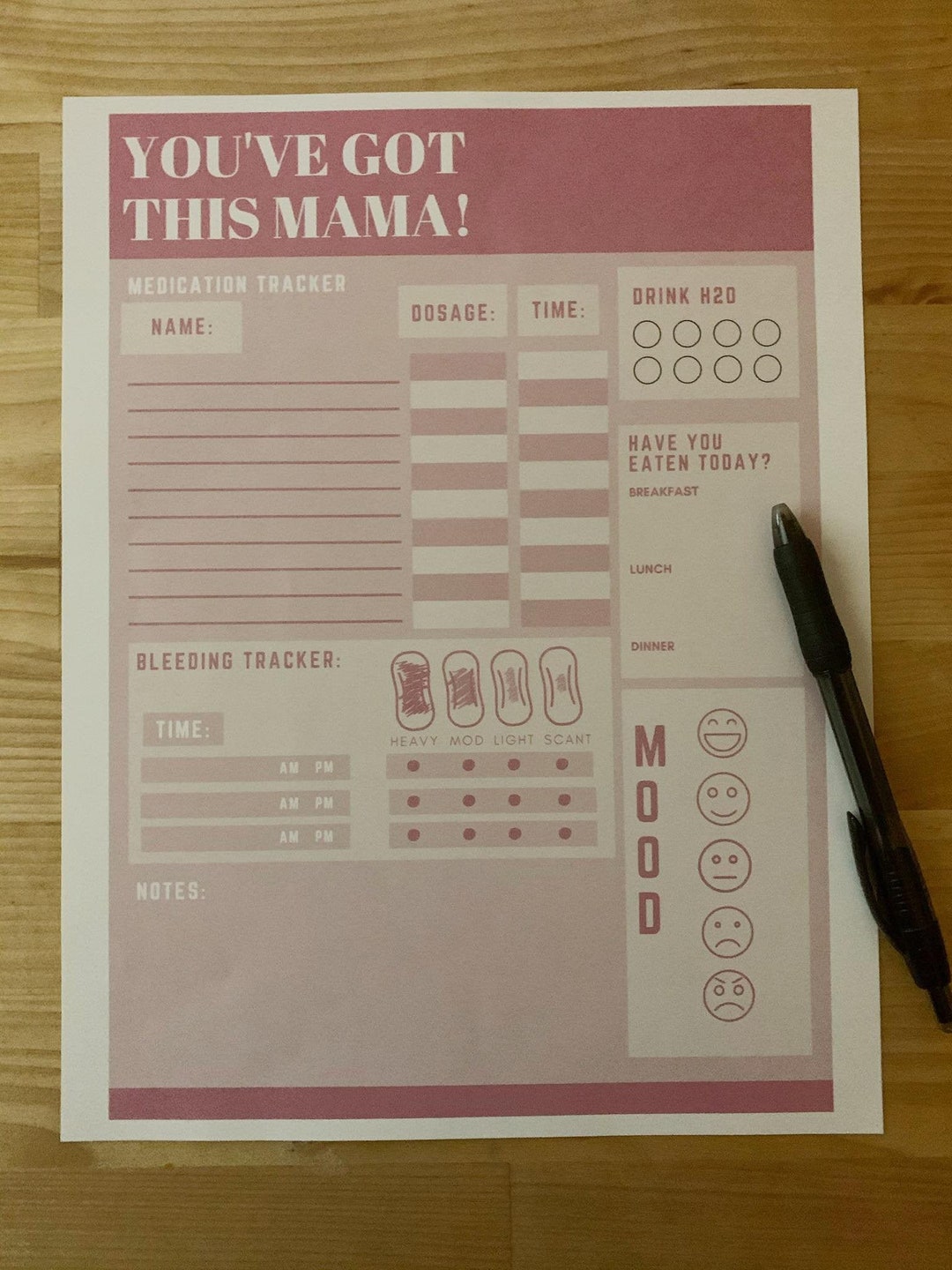 Daily Postpartum Care Tracker (in Bubblegum)| Postpartum Care Log ...