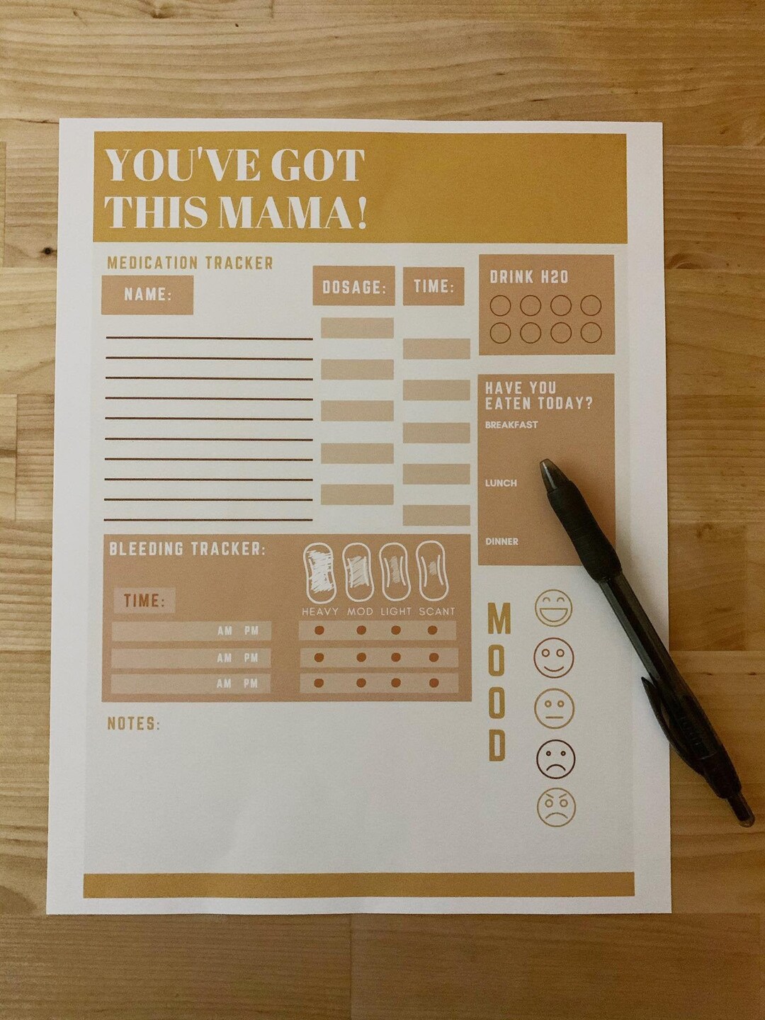 Daily Postpartum Care Tracker (in Marigold)| Postpartum Care Log ...