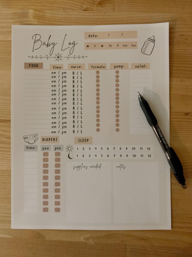 Peachy Blush Baby Log| Newborn Infant Daily Log| Breastfeeding Log ...