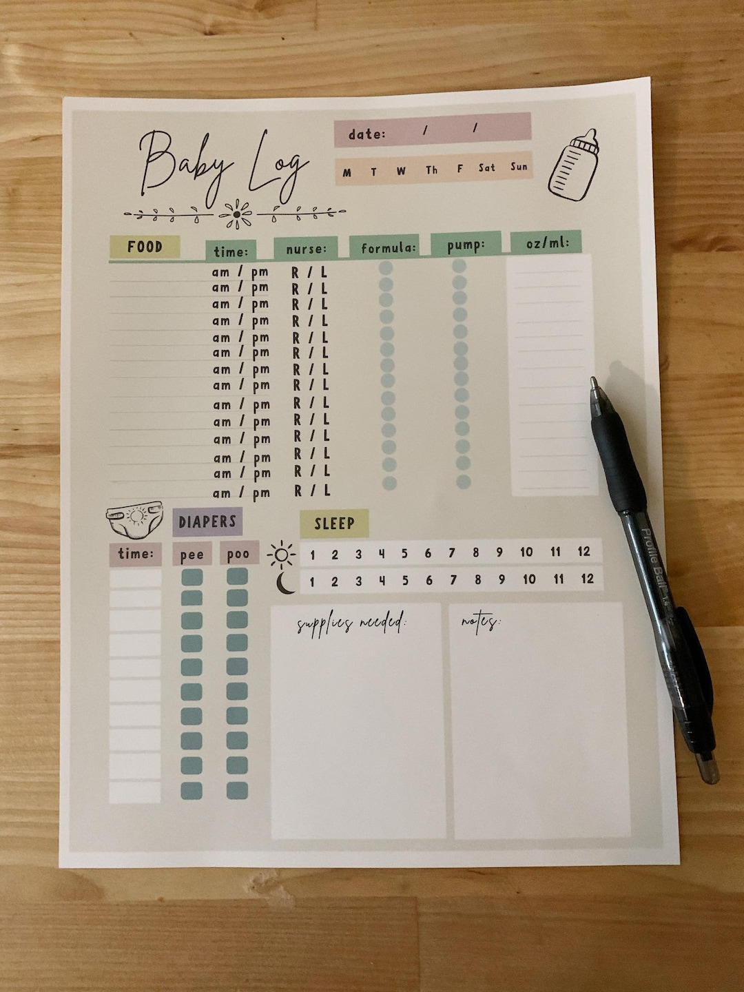 Rainbow Baby Log| Newborn Infant Daily Log| Breastfeeding Log| Formula ...