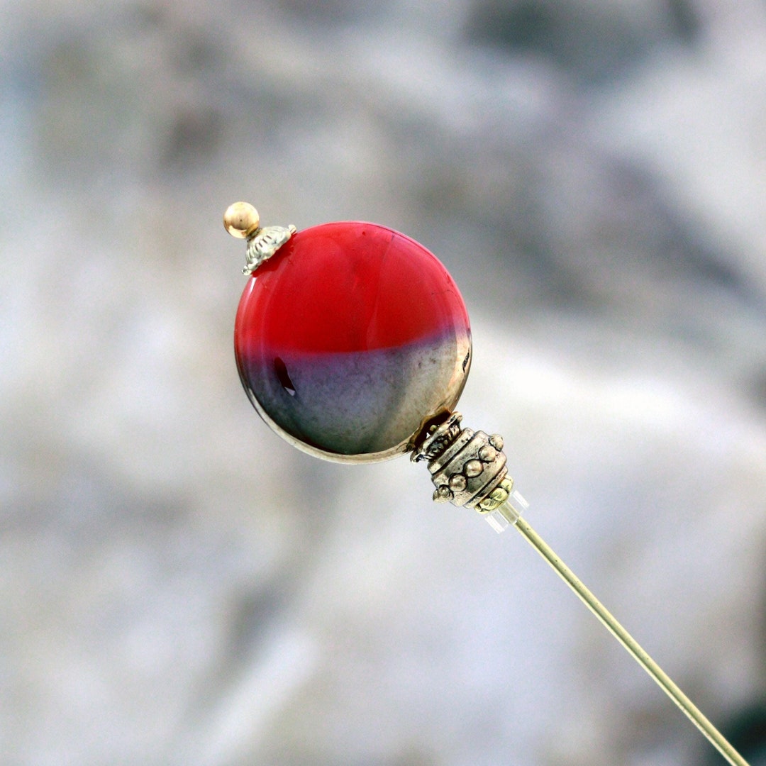 Red and Antique Toned Gold Glass Hat Pins, You Choose Your Custom ...