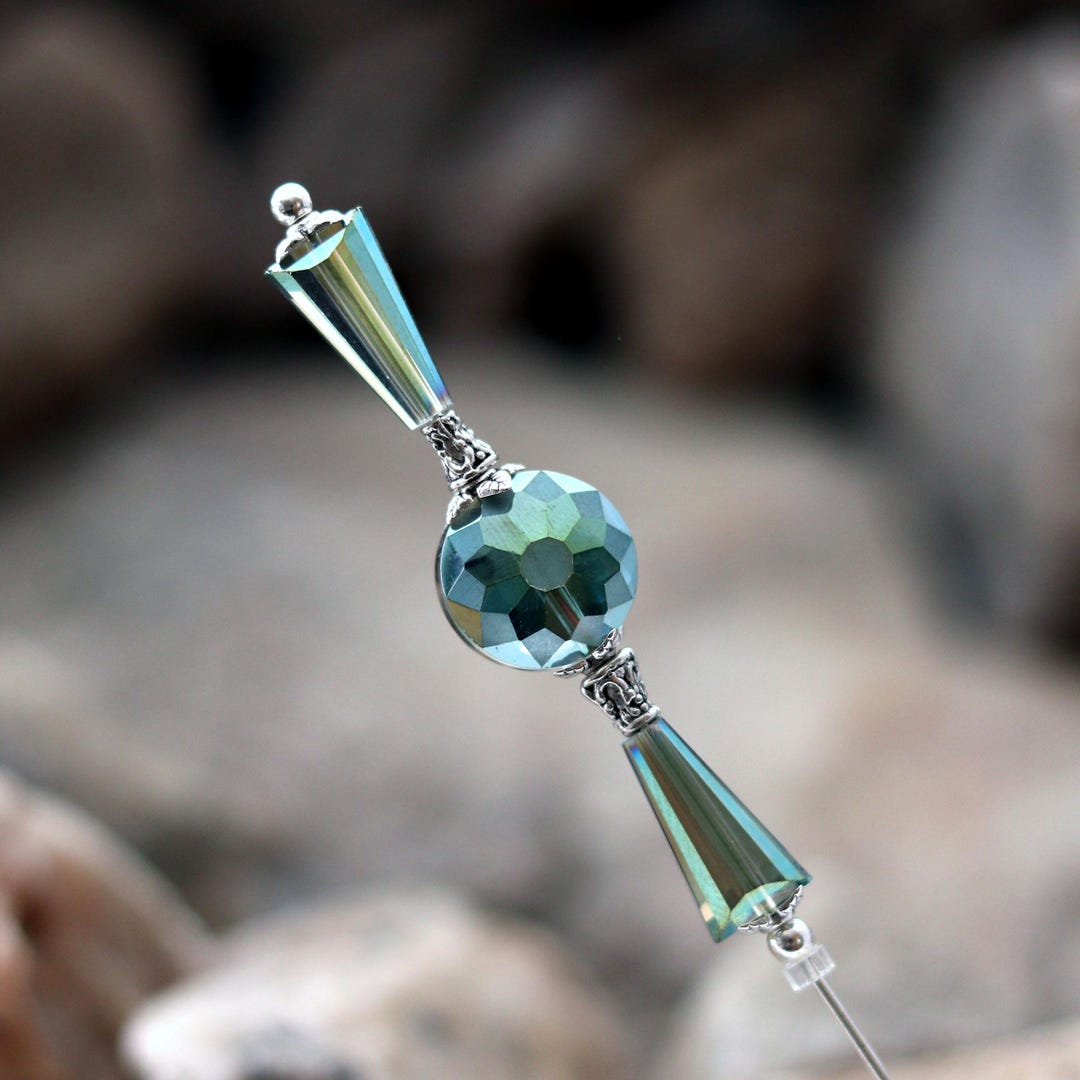 Green and Pink Beaded Hat Pin With Two-toned Crystals in Customizable ...