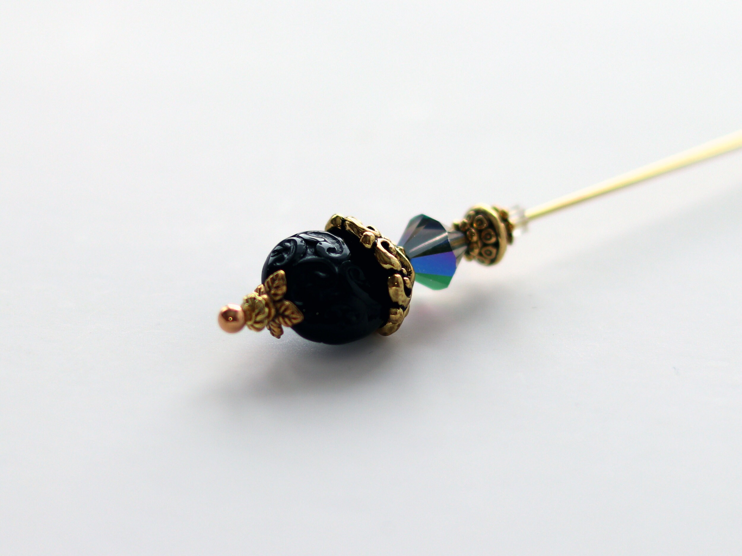 Jet Black Glass and Crystal Hat Pins Choose Your Length With Safety Cap ...