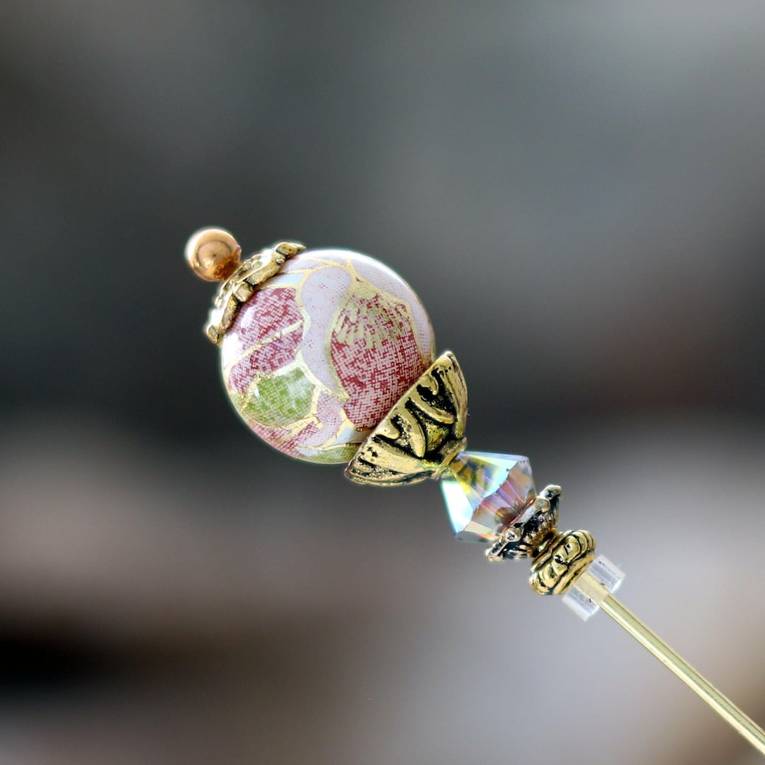 Pastel Japanese Tensha Bead Hat Pin With Gold Plate Detail in Custom ...