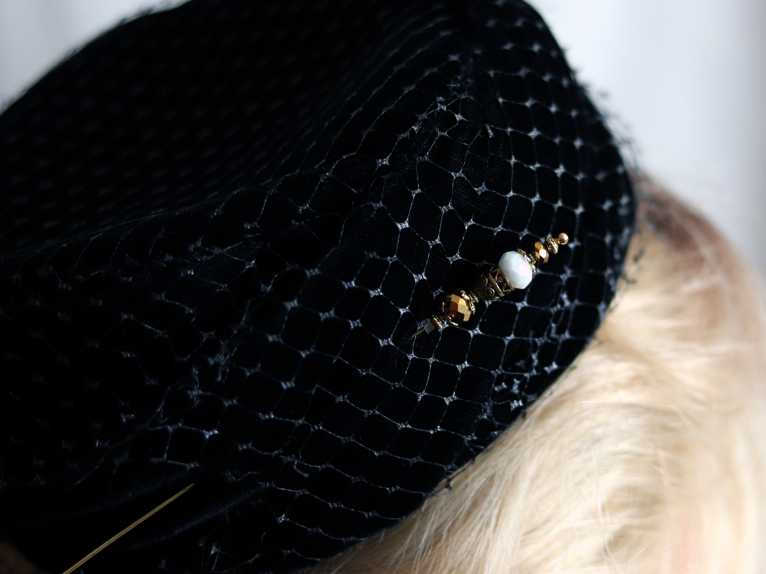White Opaque and Gold Crystal Hat Pins Choose Your Length With End ...