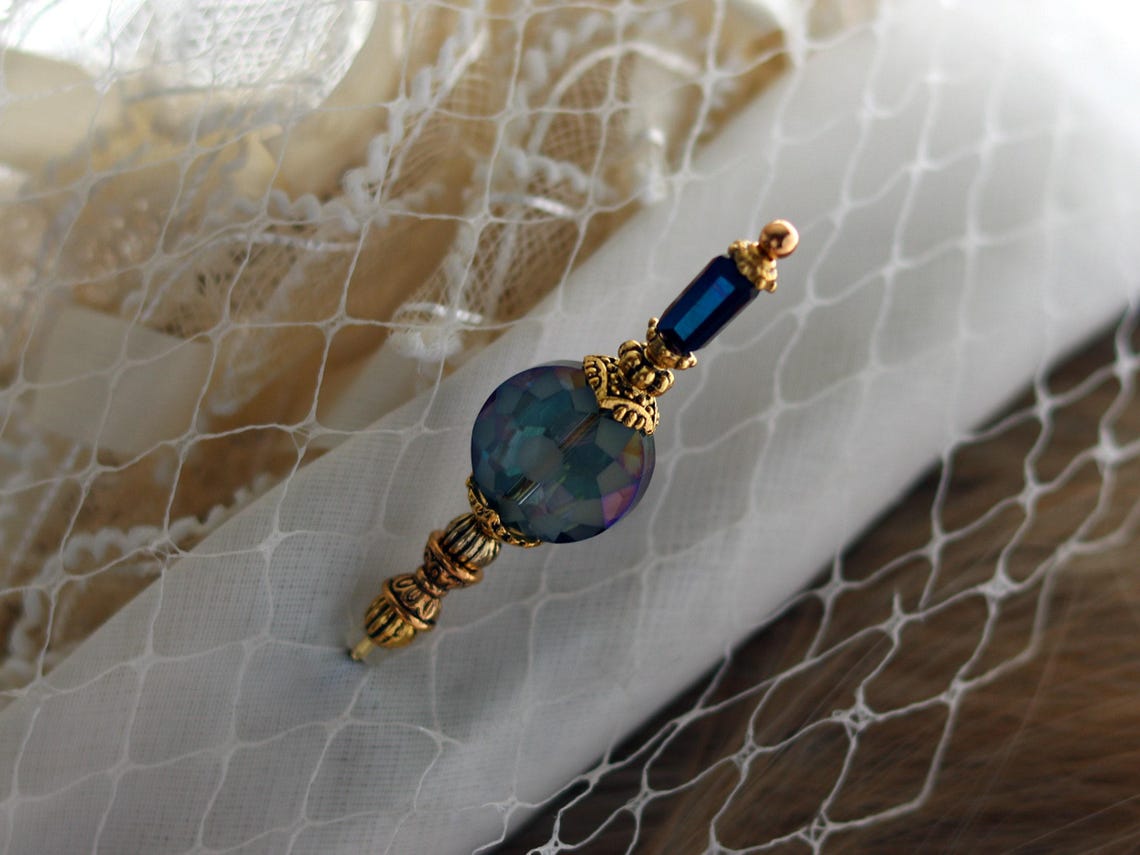 Purple Blue Beaded Hat Pin With Two Toned Fine Cut Crystals, Various ...