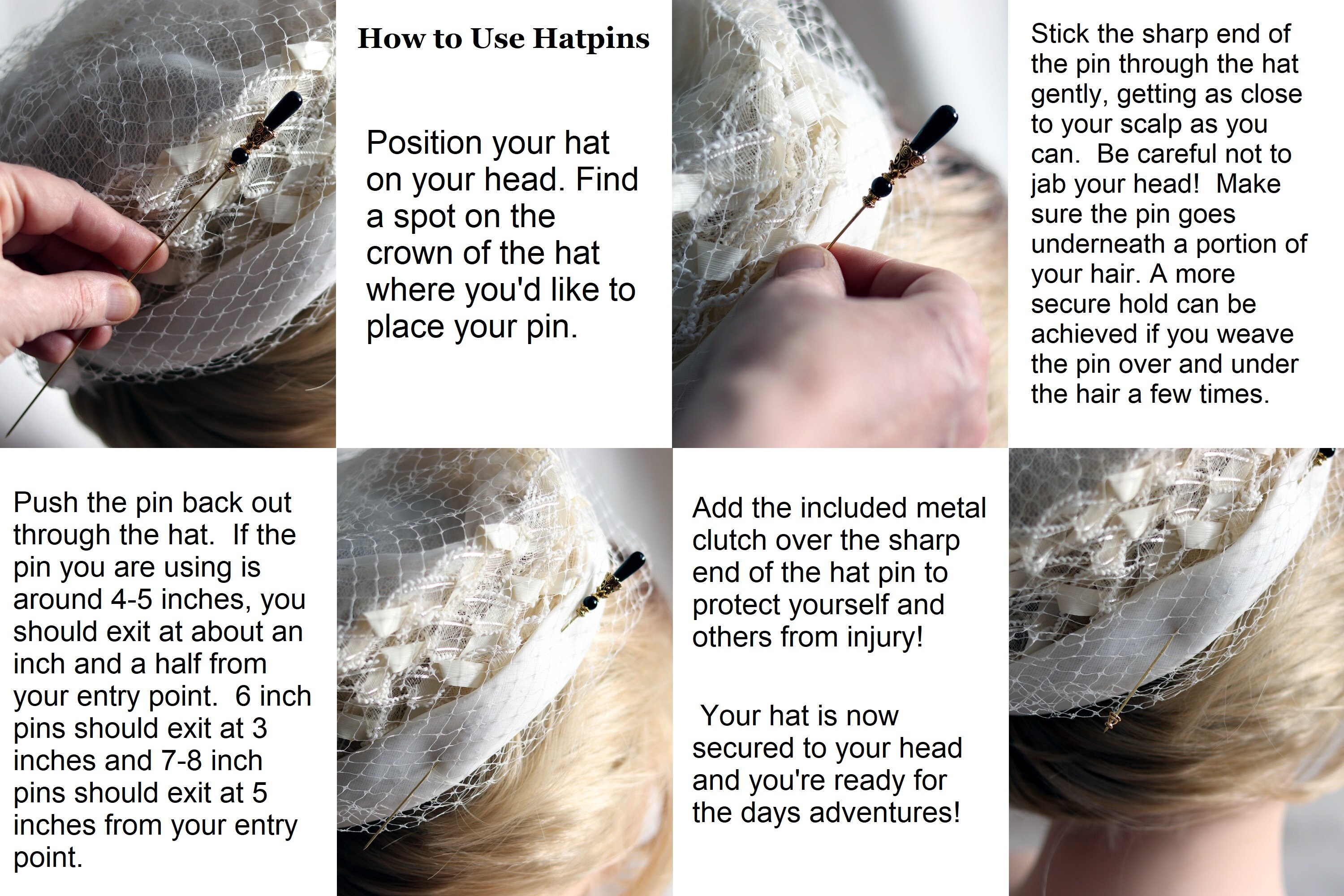 Black and White Hat Pin You Choose Custom Length Ladies Hatpins With ...