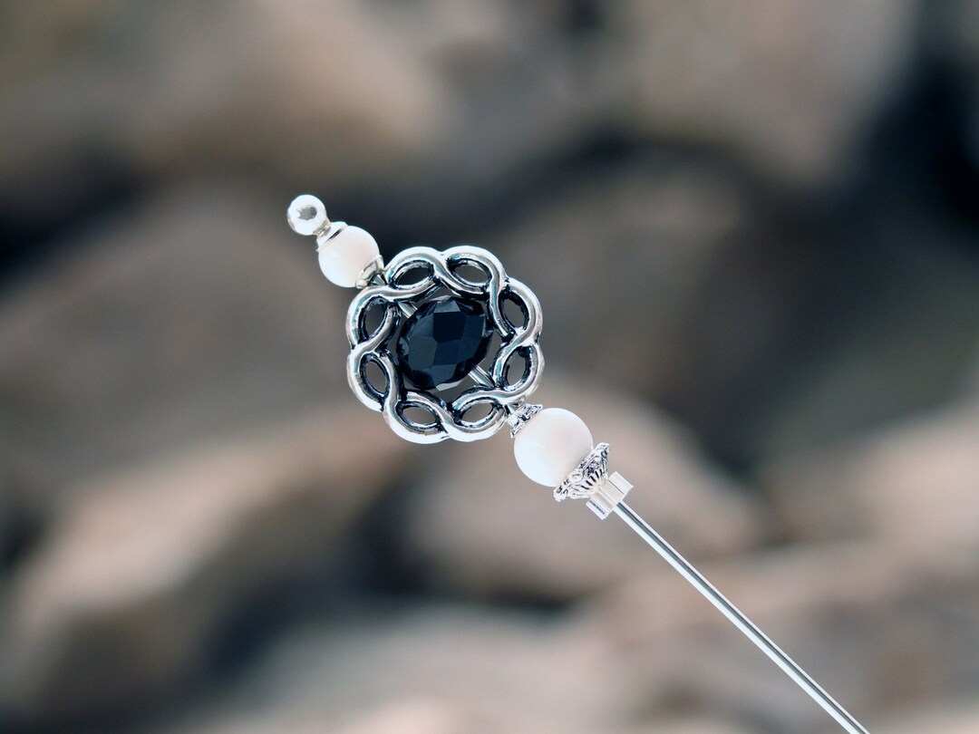 Black Crystal and White Jade Hat Pin You Choose Custom Length Ladies ...