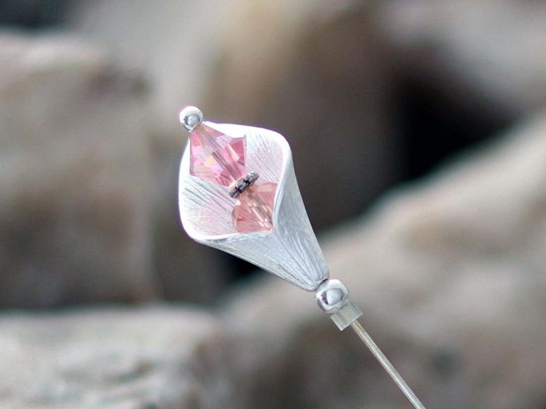 Silver and Pink Crystal Calla Lily Hat Pin- Customizable Lengths ...