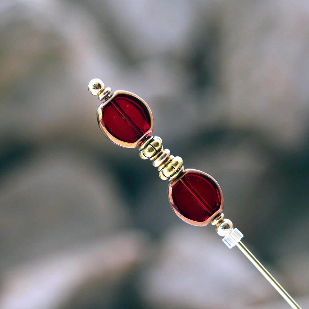 Red Glass Window Bead Hat Pins With Gold Plate in Customizable Lengths ...