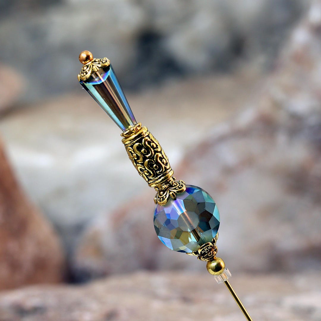 Hat Pin Beaded With Fine Cut Crystals in Green Blue Blend, You Choose ...