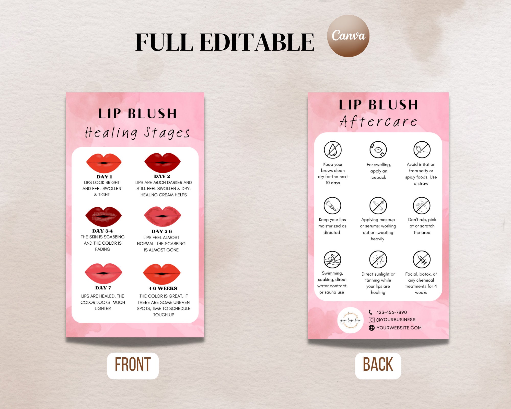 DIY Lip Blush Template, PMU Aftercare Instruction, Lip Blush Aftercare ...