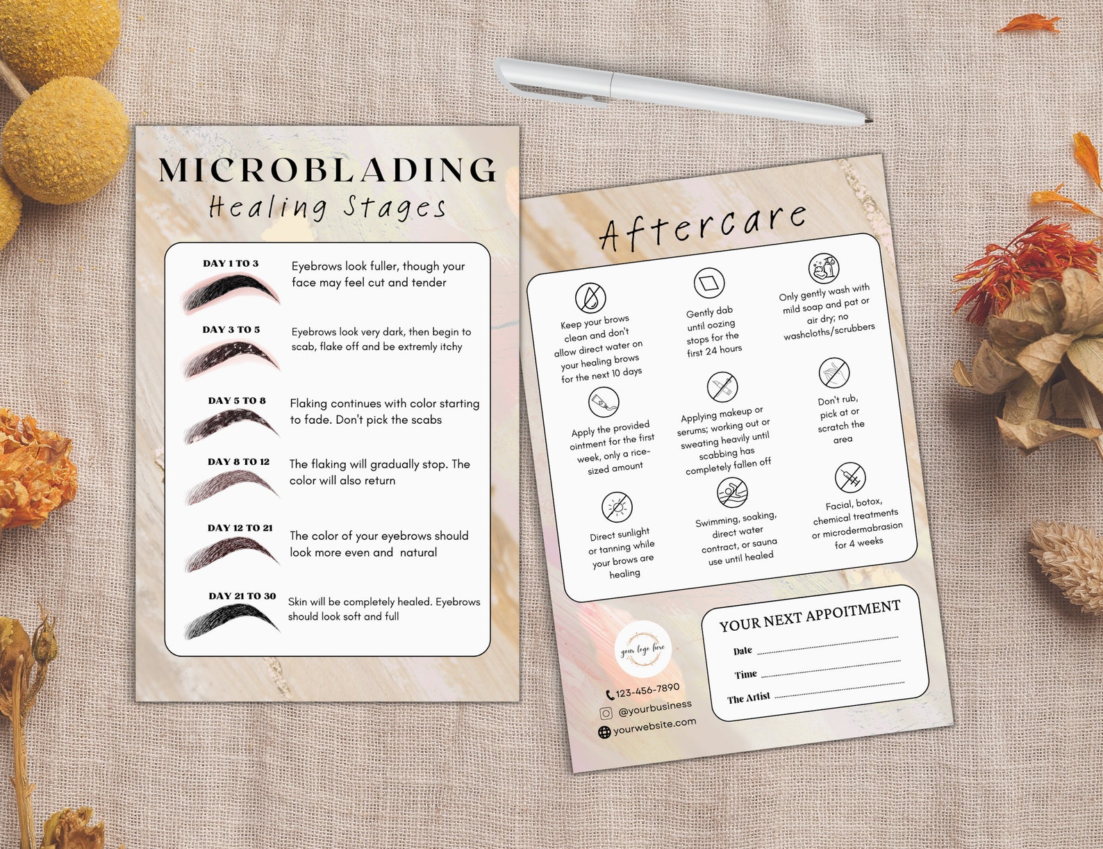 Editable Eyebrows Aftercare Card, PMU Microblading Template DIY Card ...