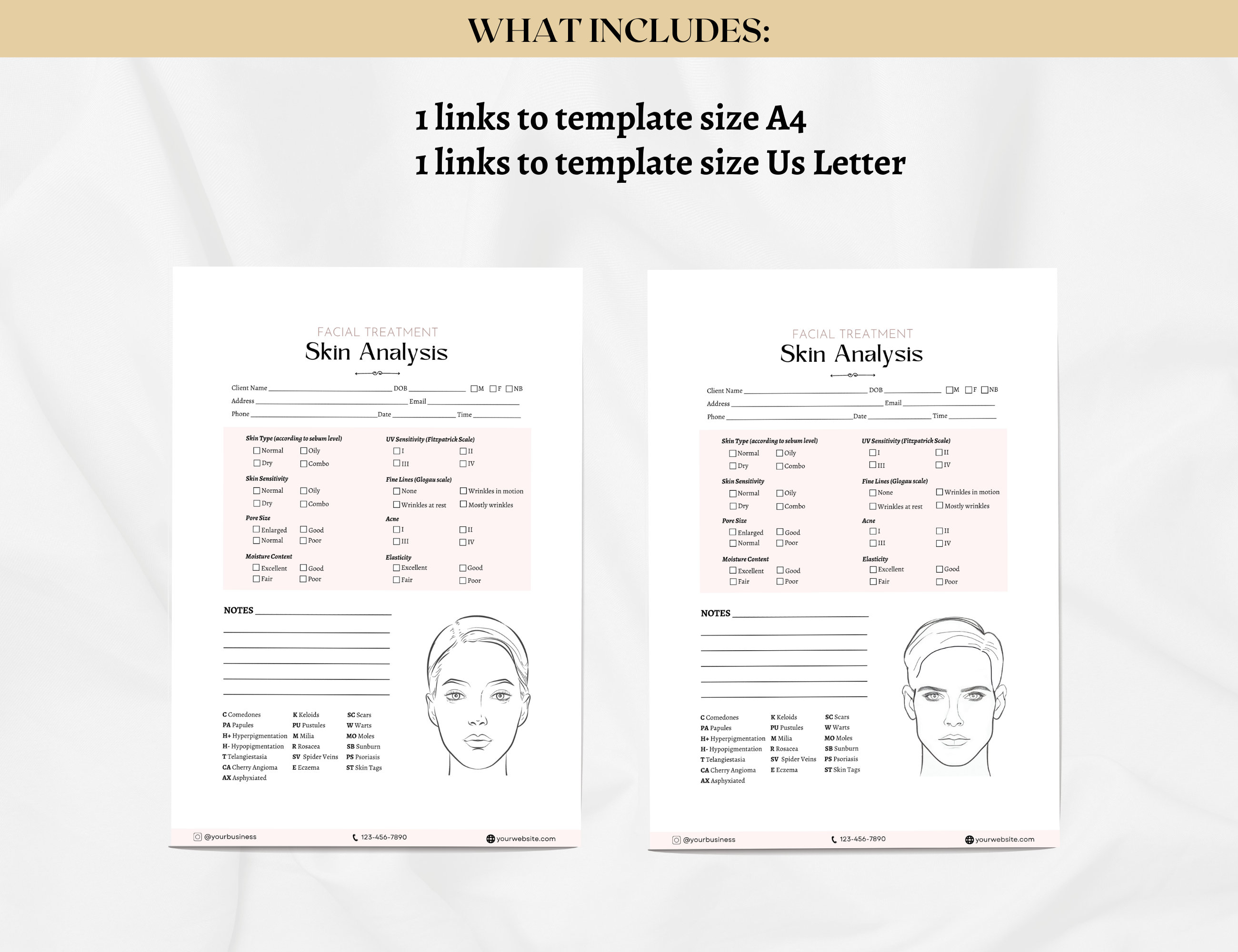 Skin Analysis Form, Facial Treatment Form Bundle, Printable Skincare ...