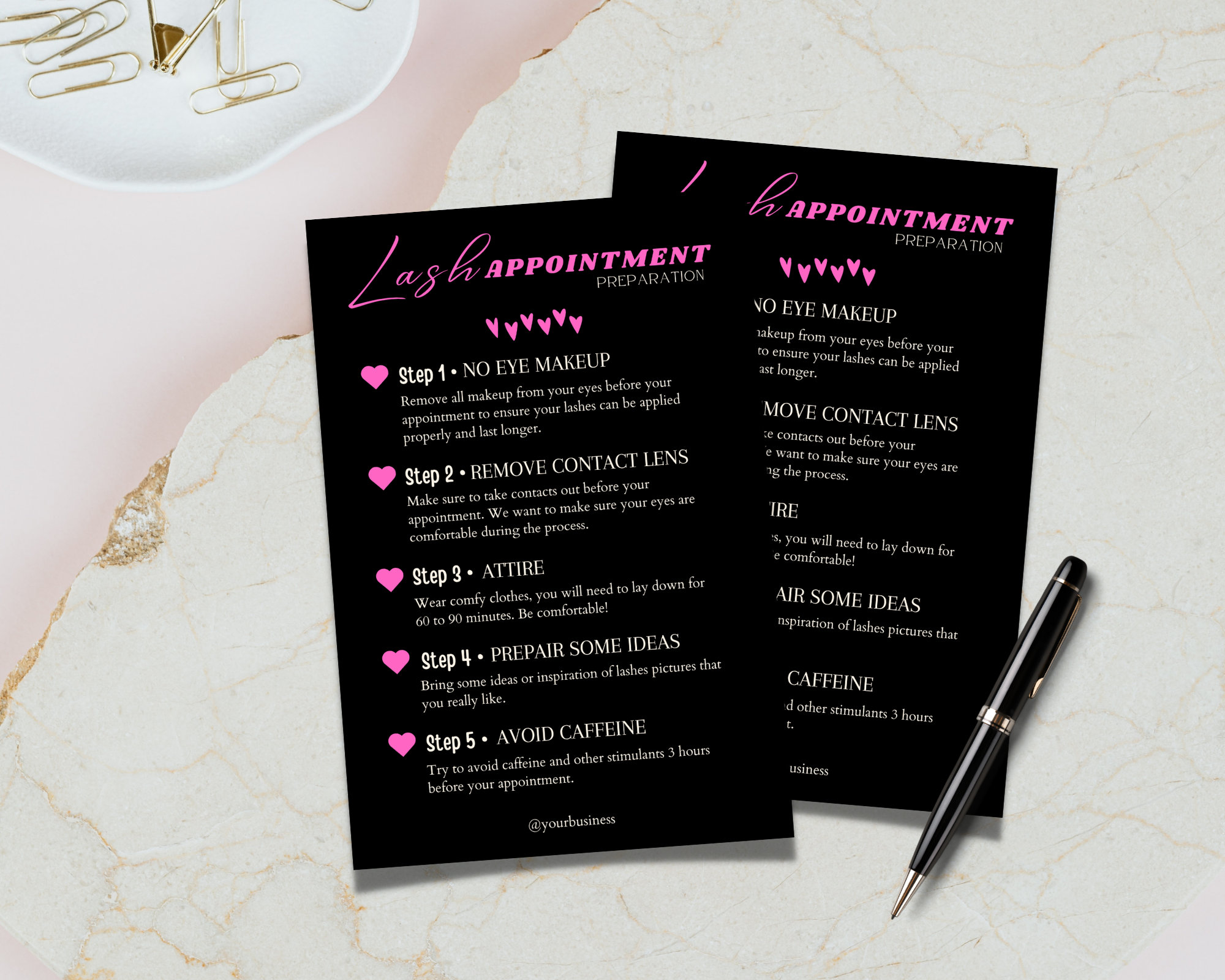Digital Lash Extension Appointment Prep Card Black Pink, Before Your Appointment Card, Printable ...