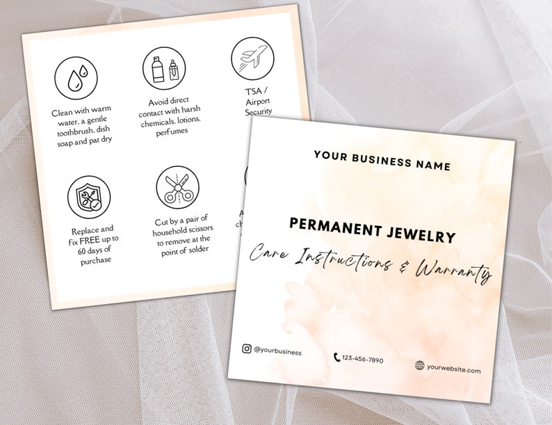 Permanent Jewelry Care Card Template, DIY Permanent Jewelry Warranty ...
