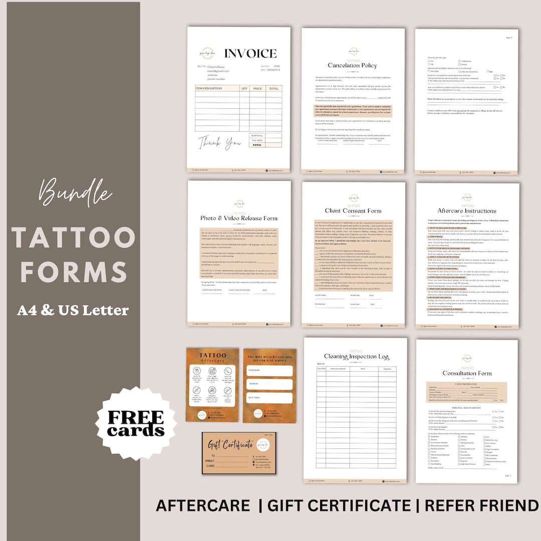 Tattoo Form Bundle, Small Tattoo Form, Editable Tattoo Consent Form ...