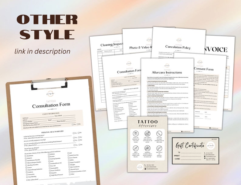 Tattoo Form Bundle, Small Tattoo Form, Editable Tattoo Consent Form ...