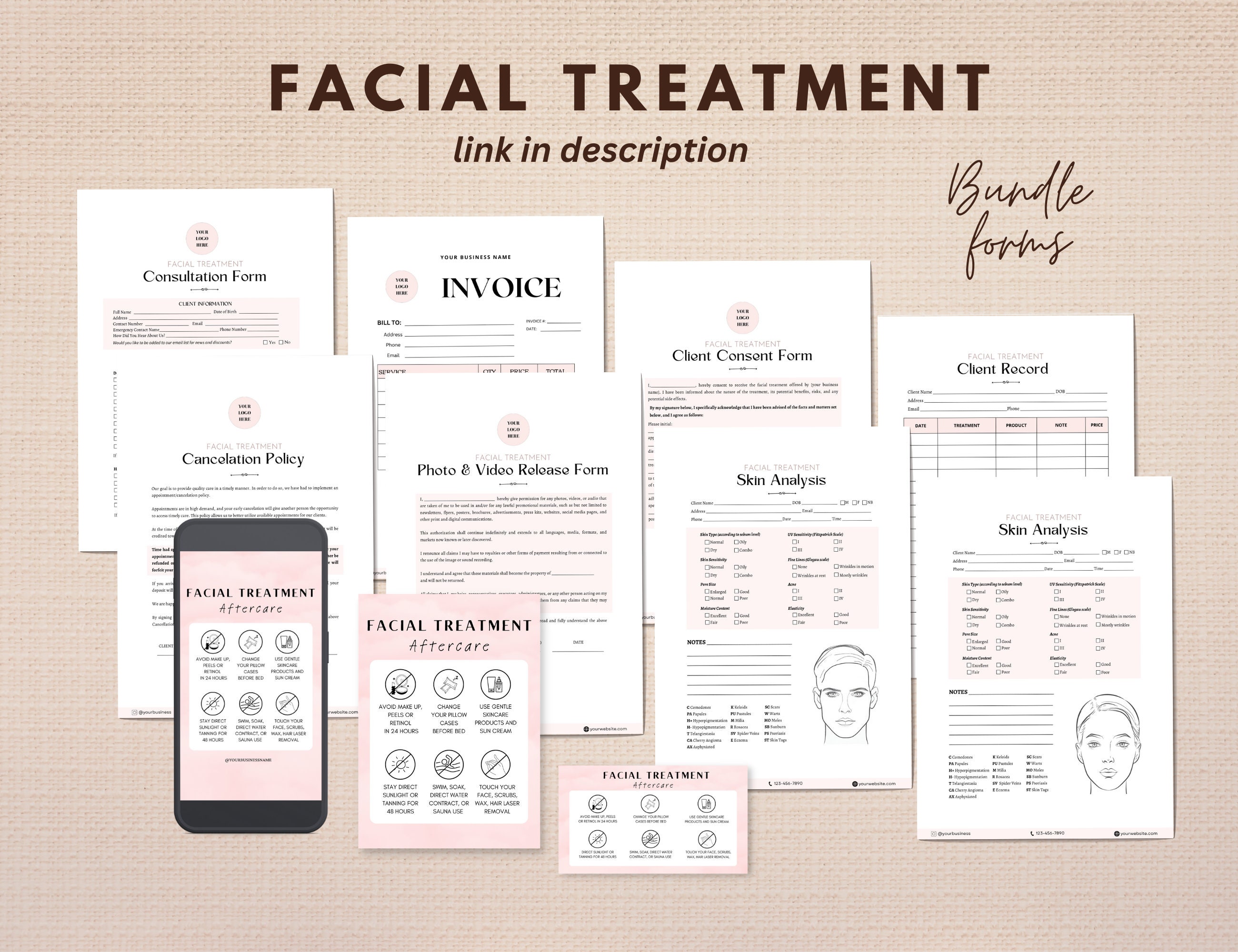 Skin Analysis Form, Facial Treatment Form Bundle, Printable Skincare ...