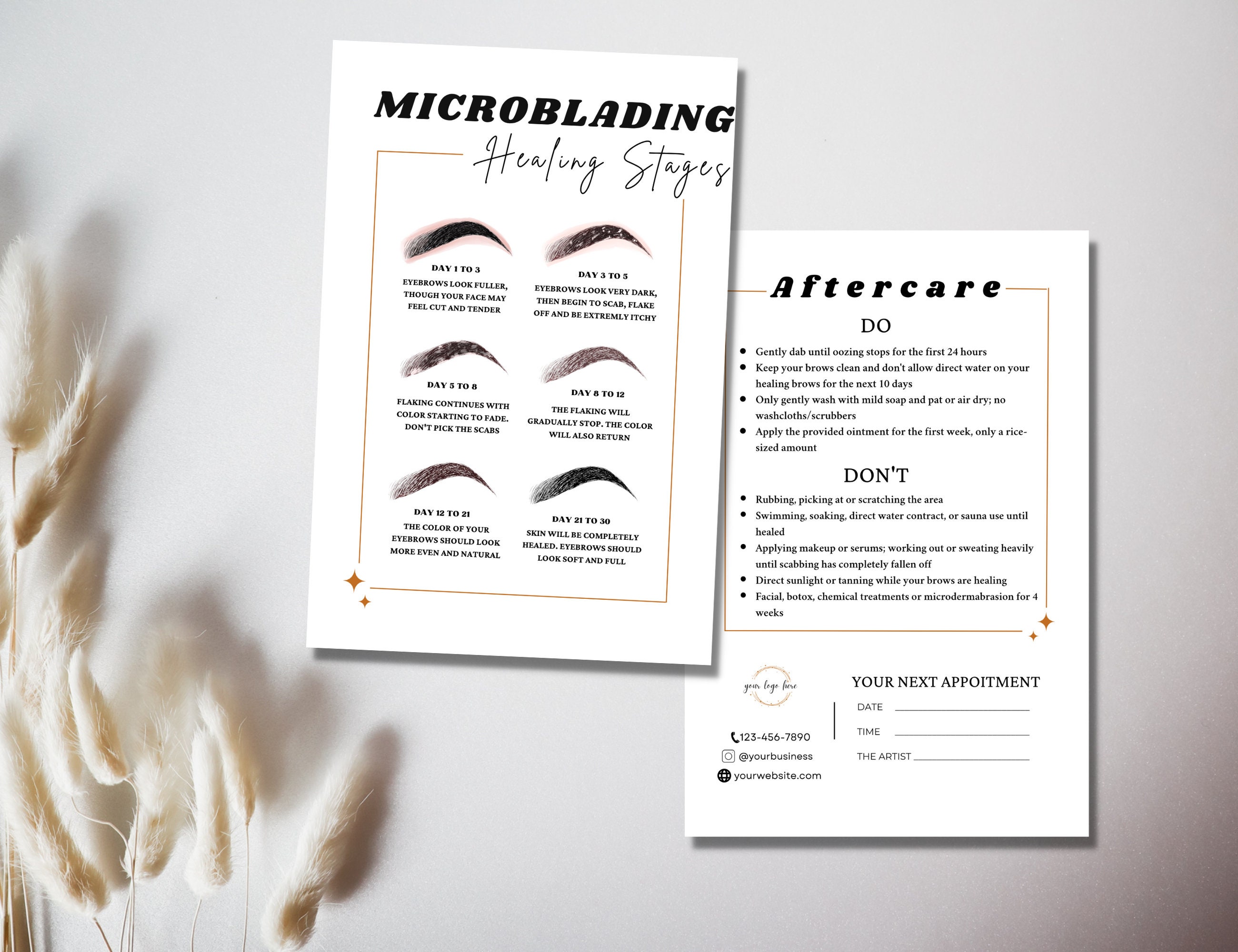 Editable Eyebrows Aftercare Card, PMU Microblading Template DIY Card ...