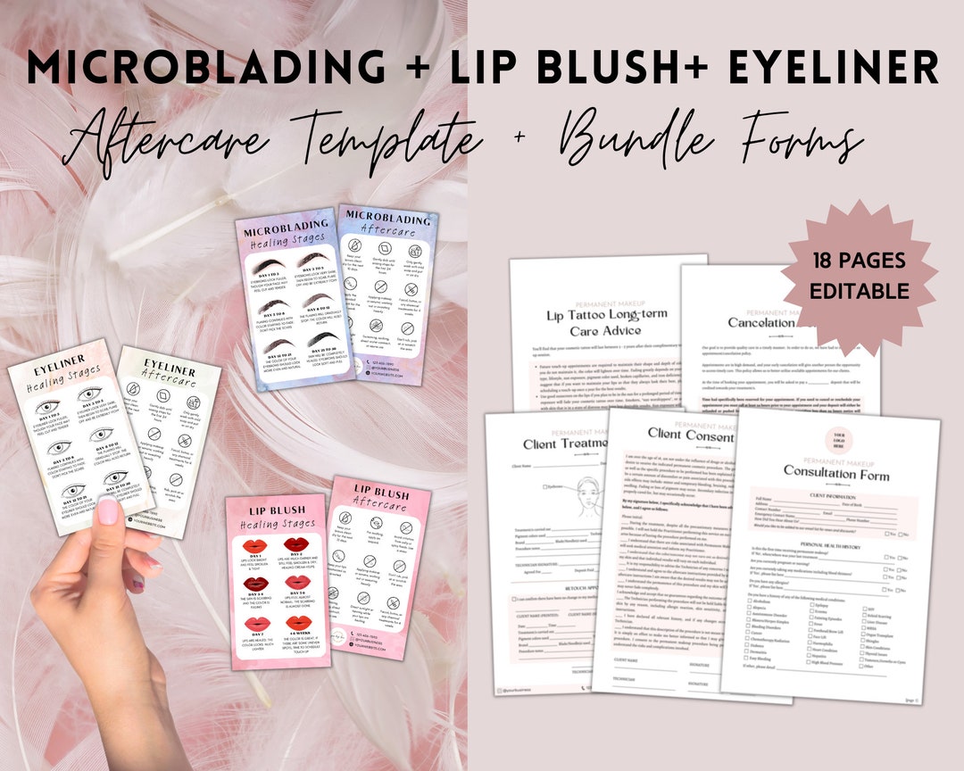 PMU Aftercare Card, Editable Microblading Aftercare ,lip Blush ...