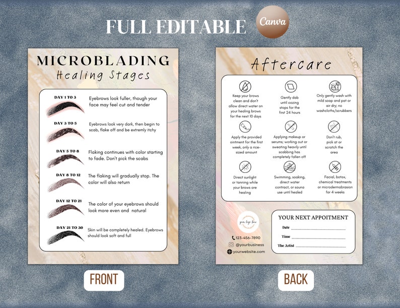 Editable Eyebrows Aftercare Card, PMU Microblading Template DIY Card ...