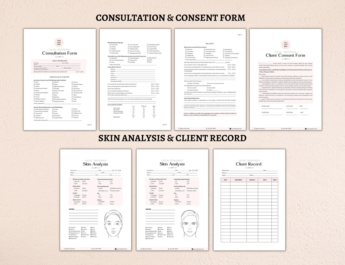 Facial Treatment Form Bundle Printable Skincare Consent - Etsy
