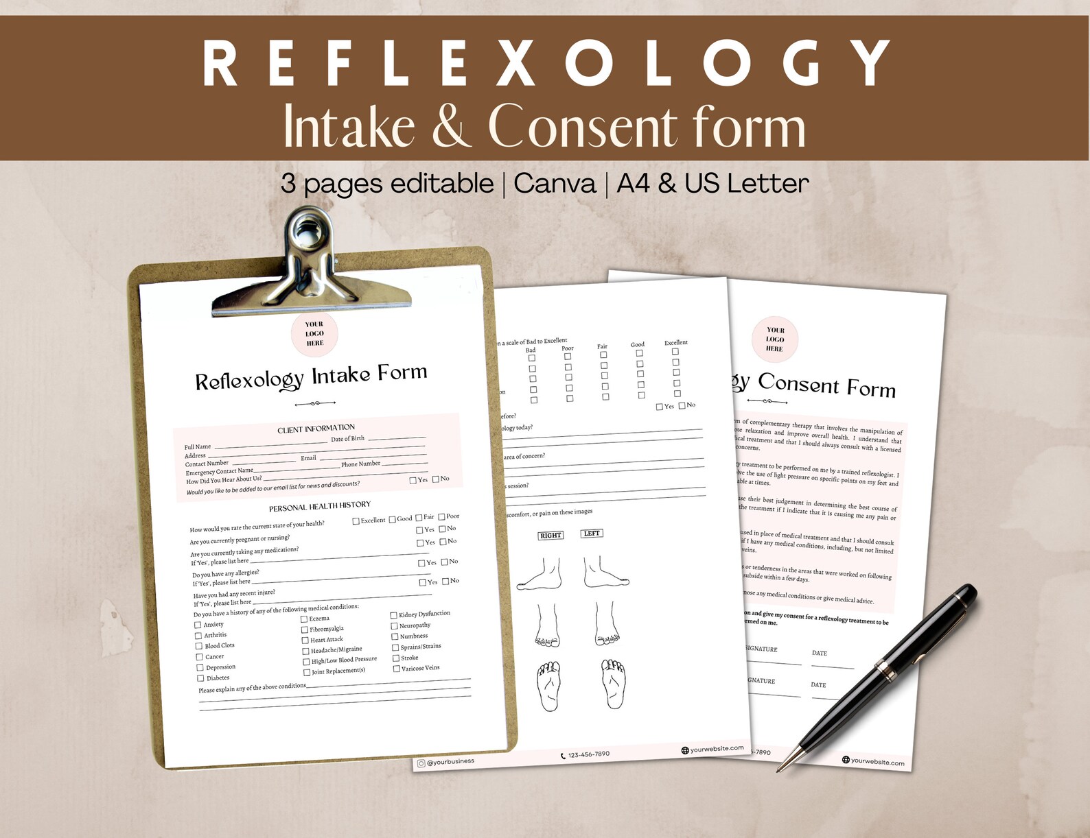 Reflexology Intake Form, Foot Massage Consultation Form, Reflexology ...