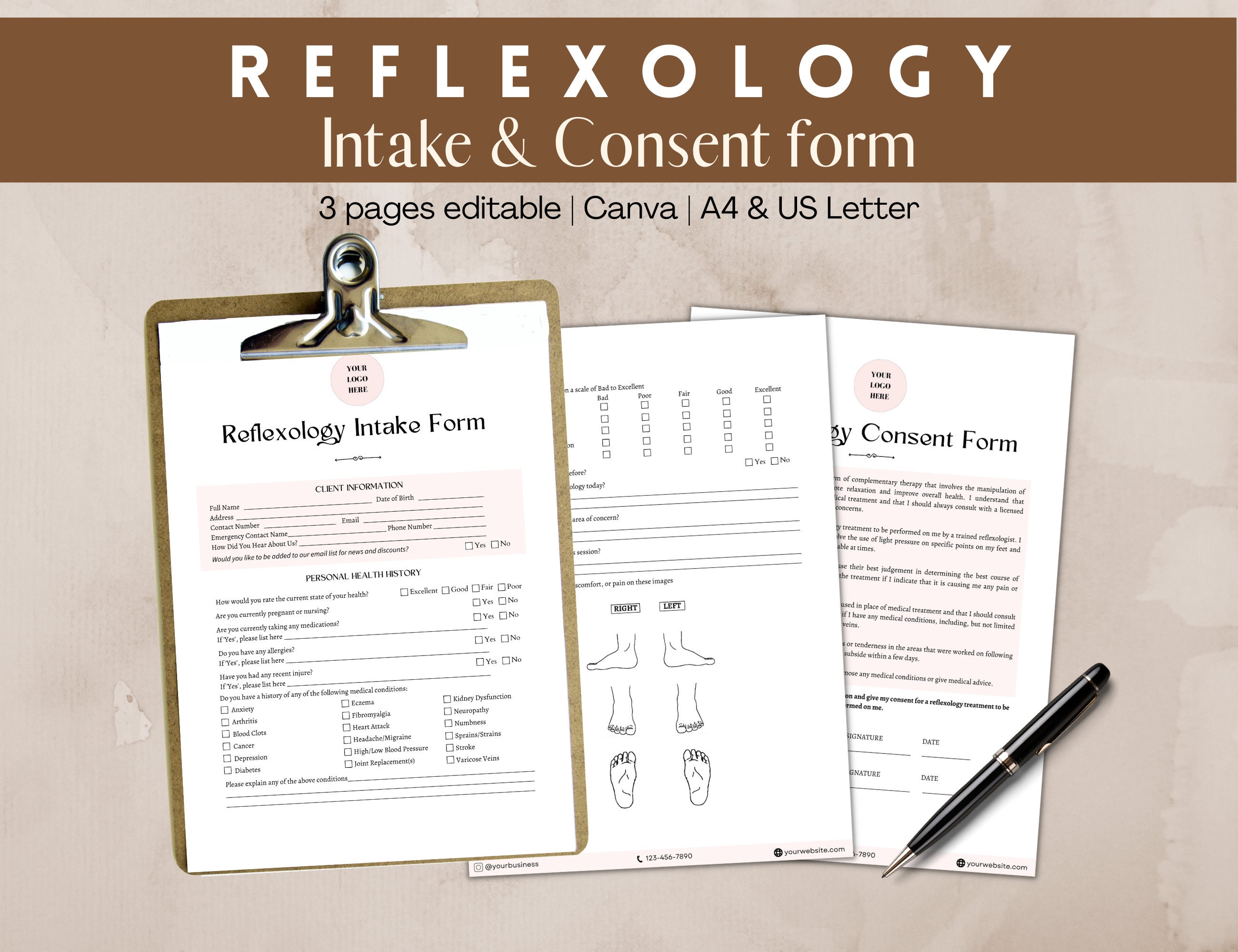 Reflexology Intake Form, Foot Massage Consultation Form, Reflexology ...