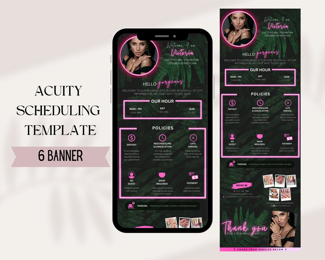 Pink Neon Acuity Scheduling Template Nail Tech, Tropical Editable Acuity Booking Site Template ...