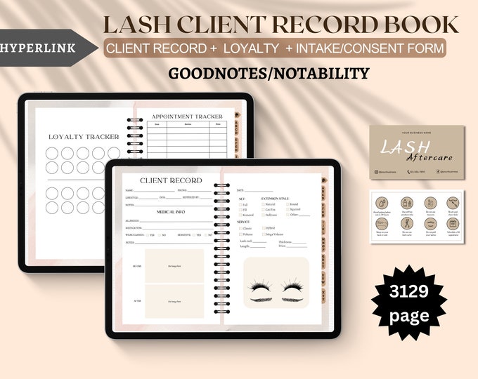 Digital Lash Client Record Book, Goodnotes, Notability, Eyelash ...