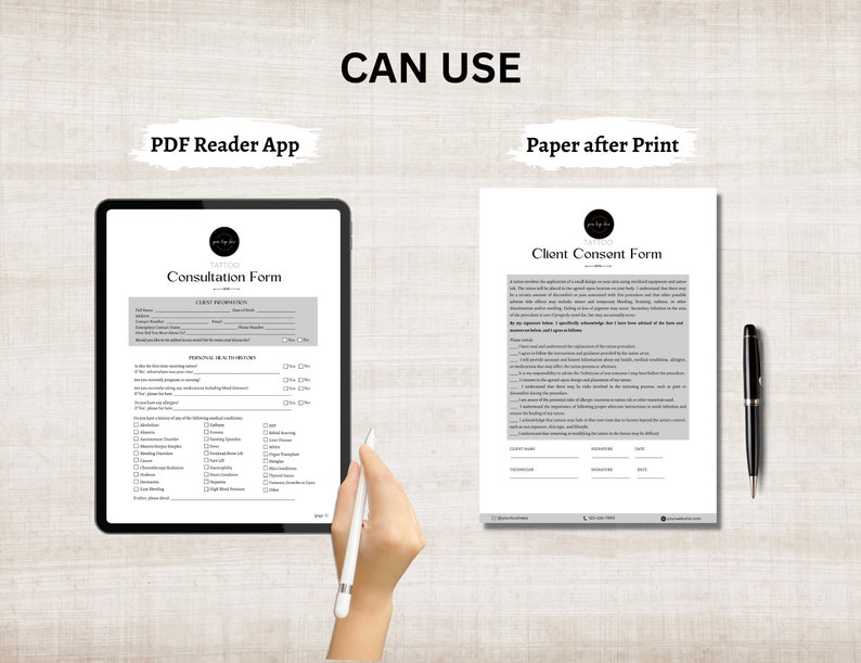 Tattoo Form Bundle, Small Tattoo Form, Editable Tattoo Consent Form ...