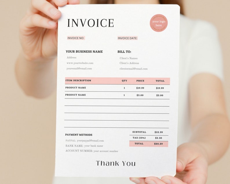 Modern Editable Invoice Template Wholesale Order Form Canva - Etsy