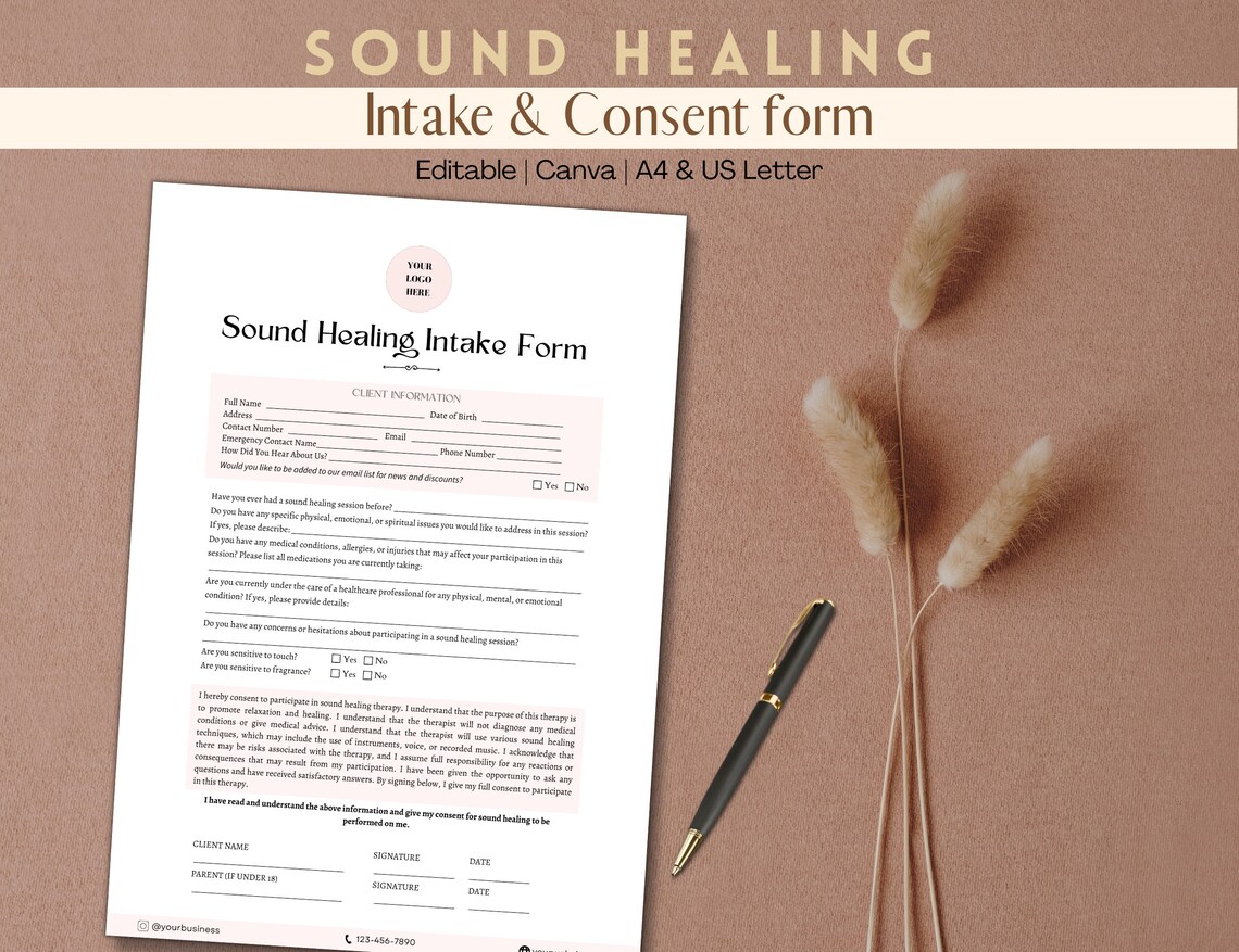 Sound Healing Intake Form, Therapy Intake Canva Templates, Energy ...