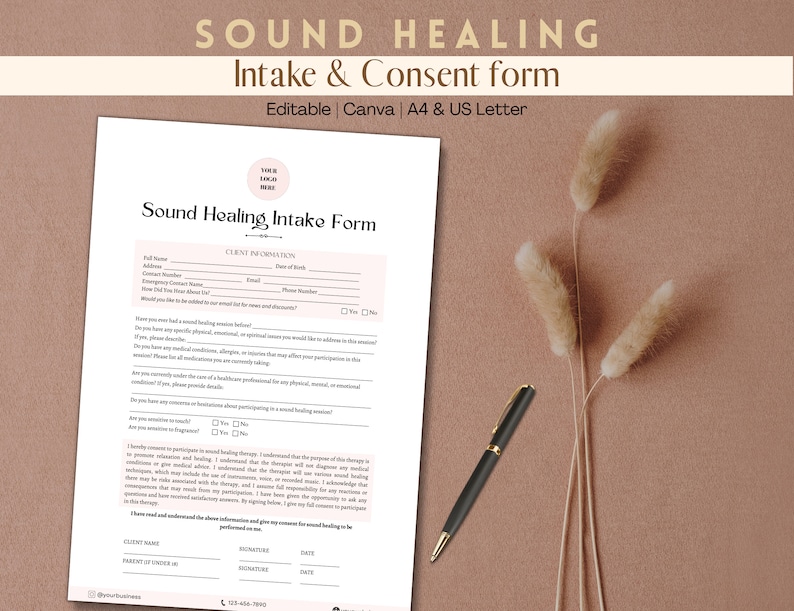 Sound Healing Intake Form, Therapy Intake Canva Templates, Energy ...