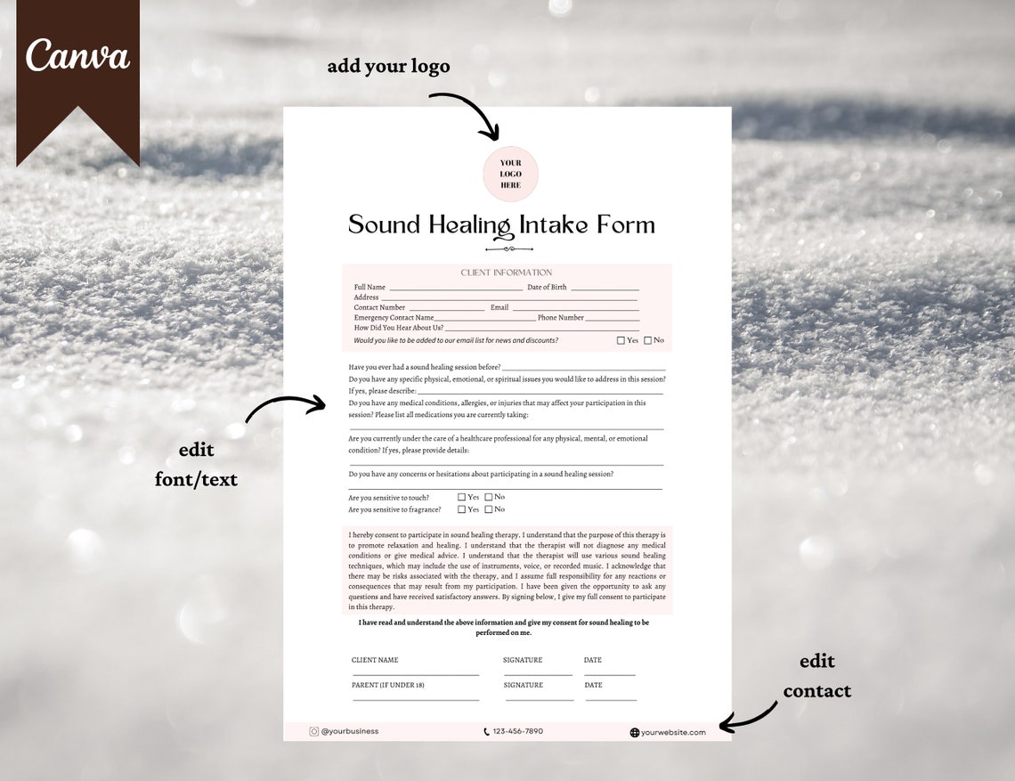 Sound Healing Intake Form, Therapy Intake Canva Templates, Energy ...