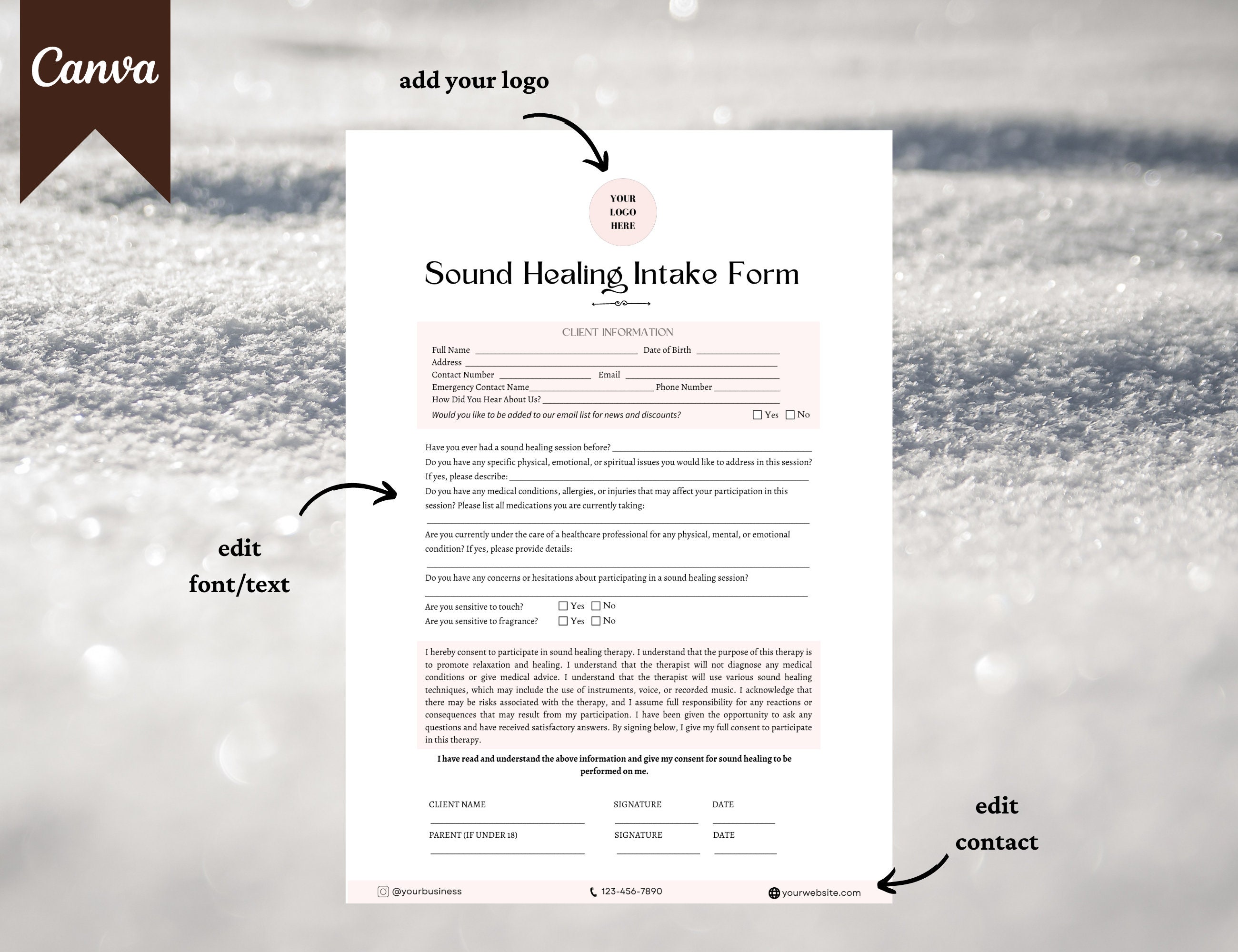 Sound Healing Intake Form, Therapy Intake Canva Templates, Energy ...