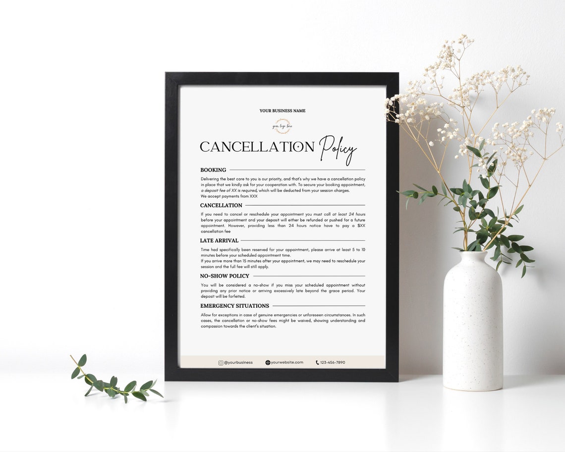 Editable Salon Cancellation Policy Template Cancellation Spa Etsy