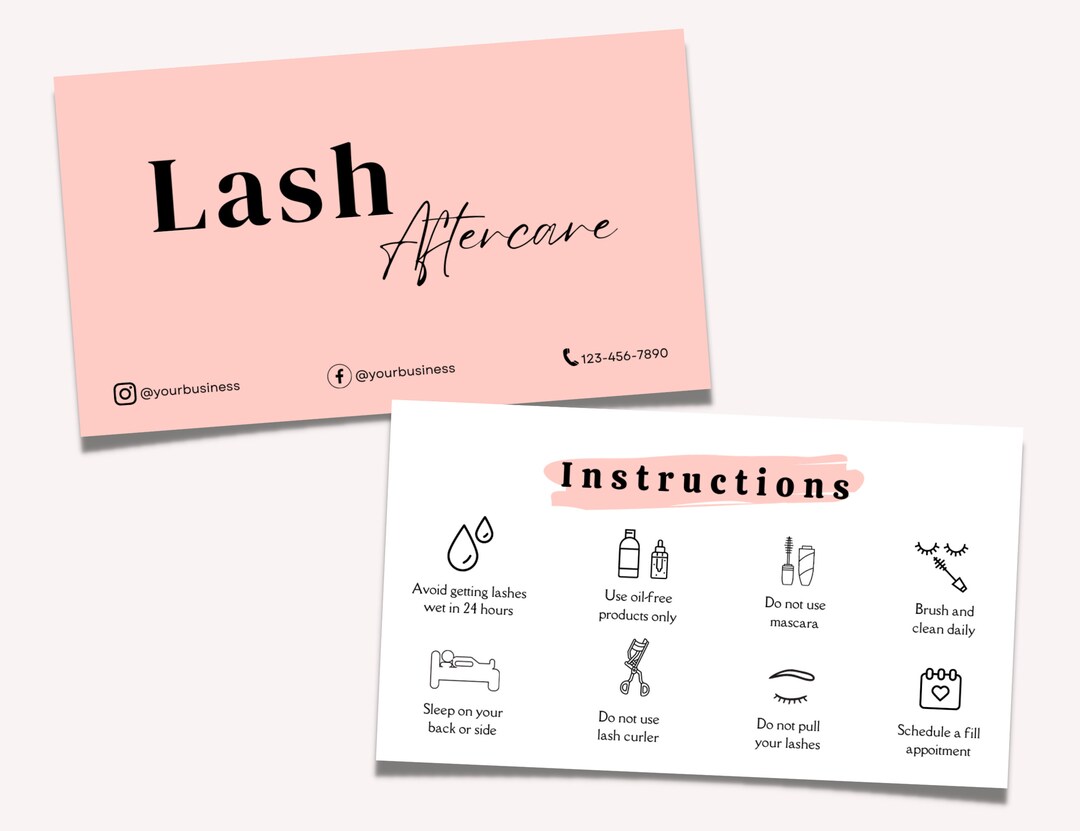 Lash Aftercare Card Template Canva, Editable Lash Business Card ...