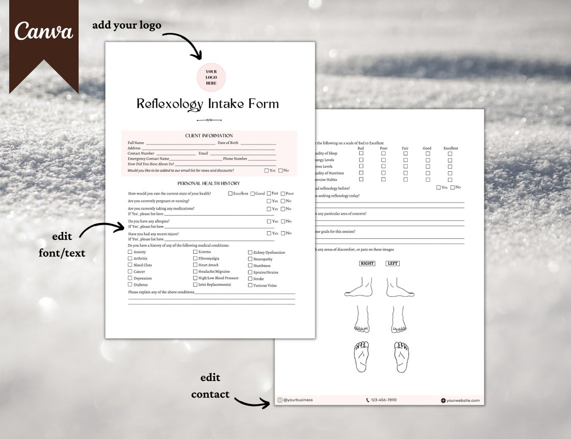 Reflexology Intake Form Foot Massage Consultation Form - Etsy Canada